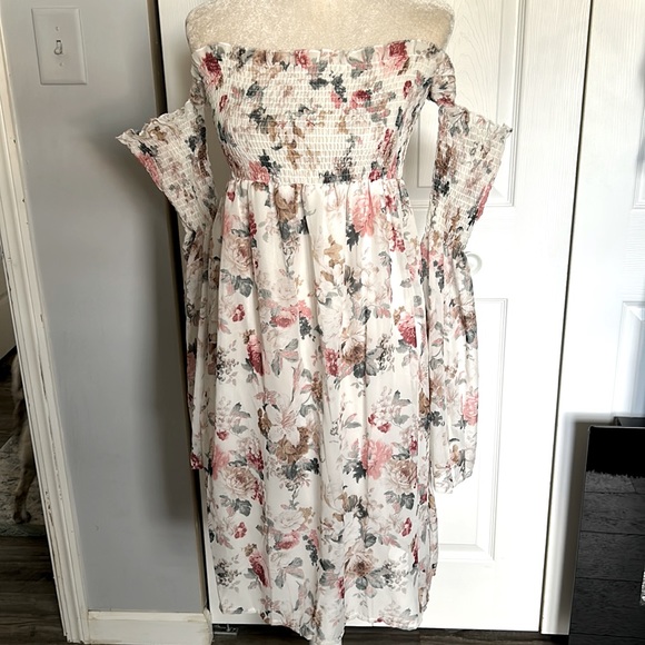 Amazon | Dresses | Floral Print Off Shoulder Flowy Sleeve Midi Dress ...